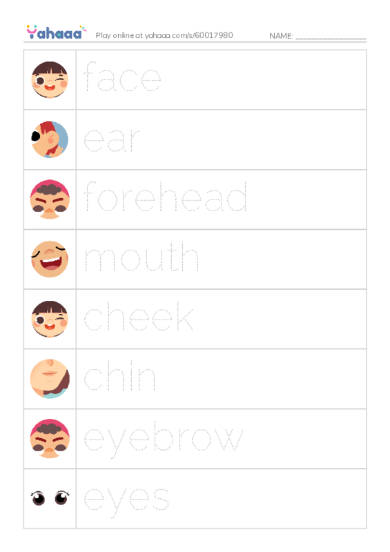 My Face - worksheets PDF Download | Yahaaa!