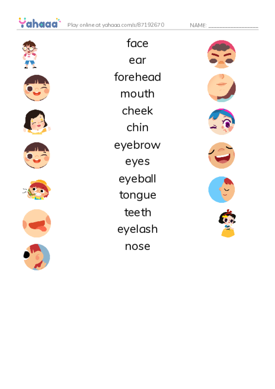 My Face - worksheets PDF Download | Yahaaa!