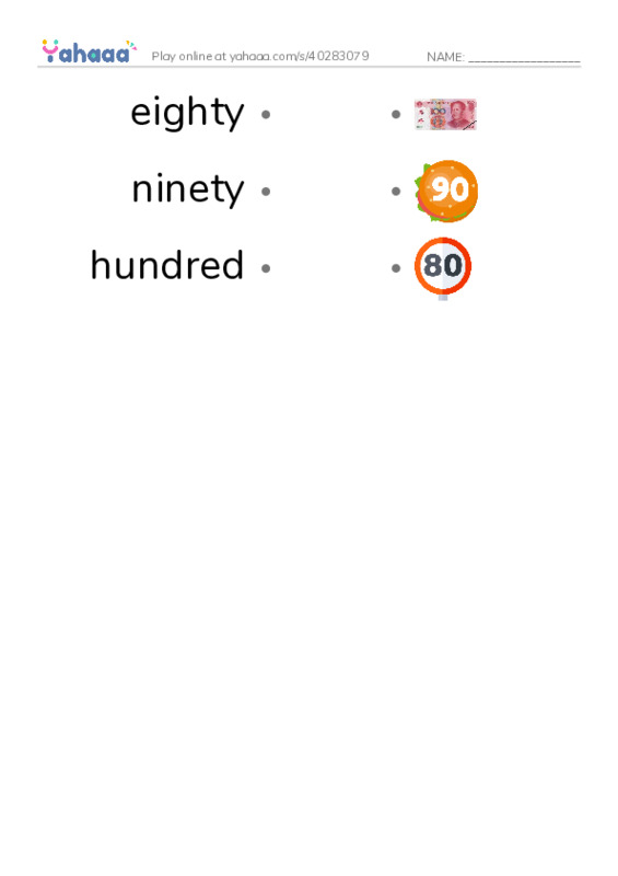 Free worksheet on 625 words to know in English: Numbers 4 - | Yahaaa!