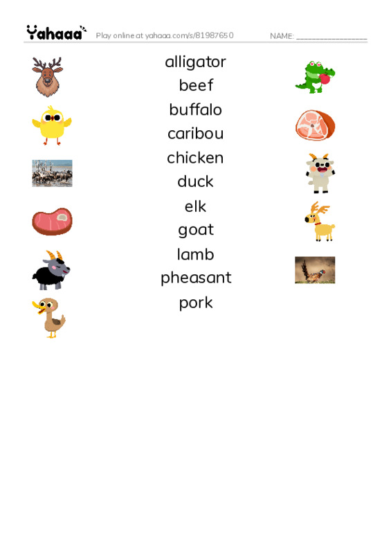 Free worksheet on Common Nouns in English: meat 1 - Three | Yahaaa!