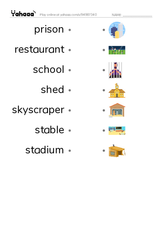 Free worksheet on Common Nouns in English: buildings 6 - | Yahaaa!