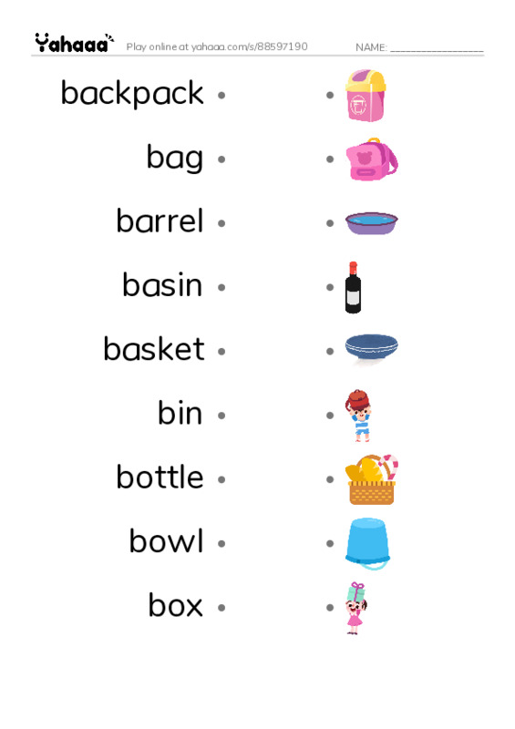 Free worksheet on Common Nouns in English: containers 1 - | Yahaaa!