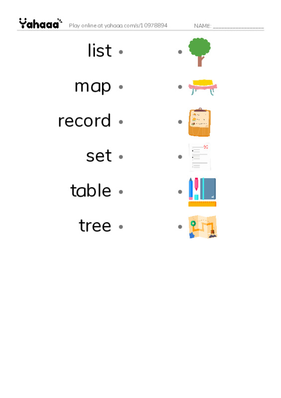 Free worksheet on Common Nouns in English: data structures 2 | Yahaaa!