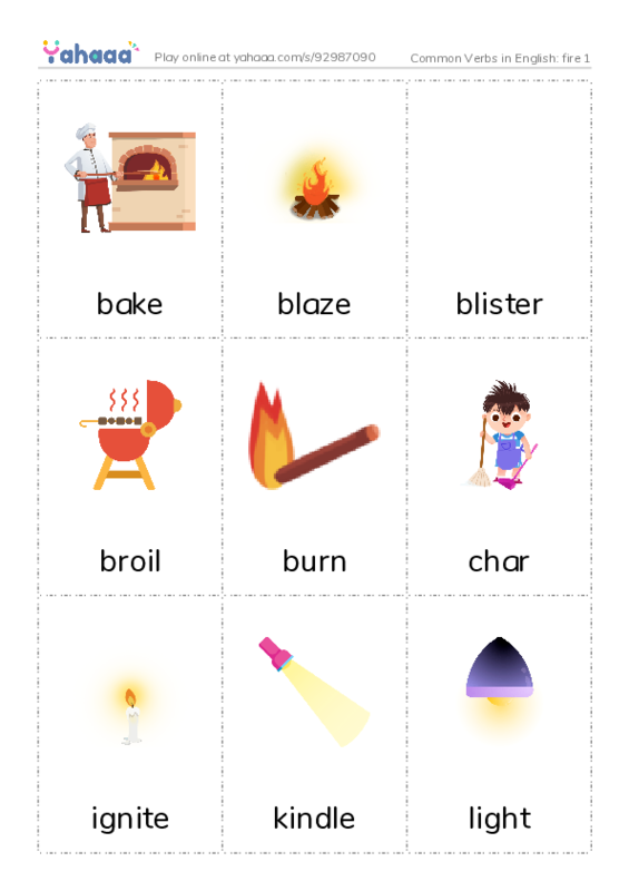 Common Verbs in English: fire 1 - worksheets PDF Download | Yahaaa!