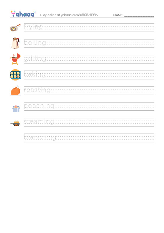 Free worksheet on cooking - Write between the lines | Yahaaa!