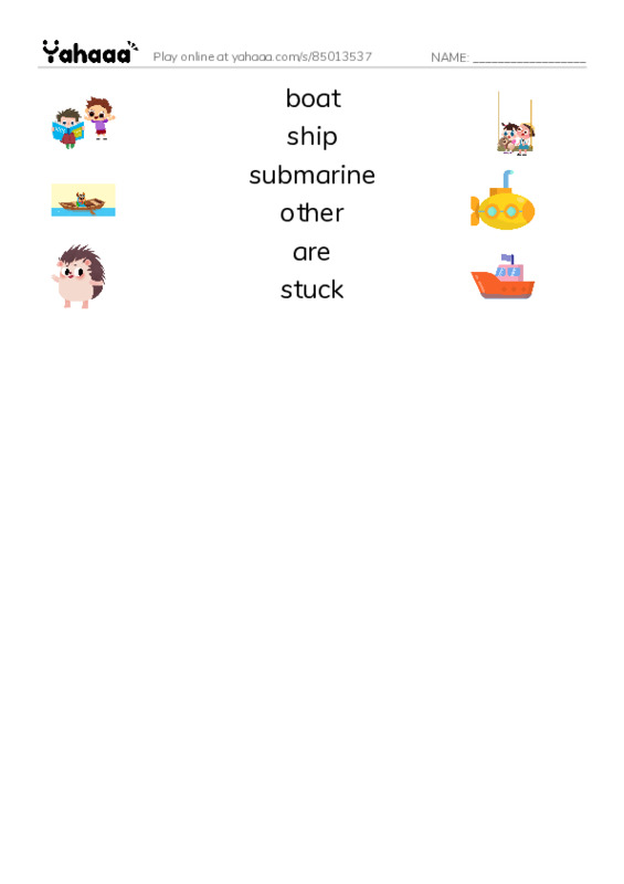 Free worksheet on RAZ Vocabulary E: Tiny Tugboat - Three | Yahaaa!