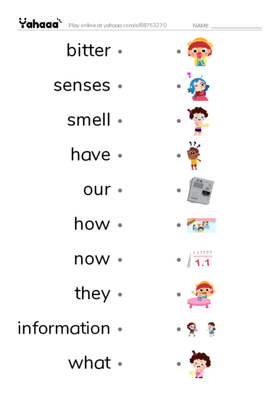 Free worksheet on RAZ Vocabulary H: Our Five Senses - Link | Yahaaa!