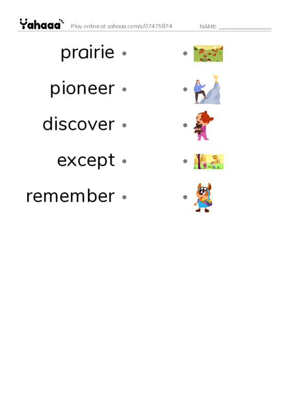 Free worksheet on RAZ Vocabulary S: Laura Ingalls Wilder A | Yahaaa!