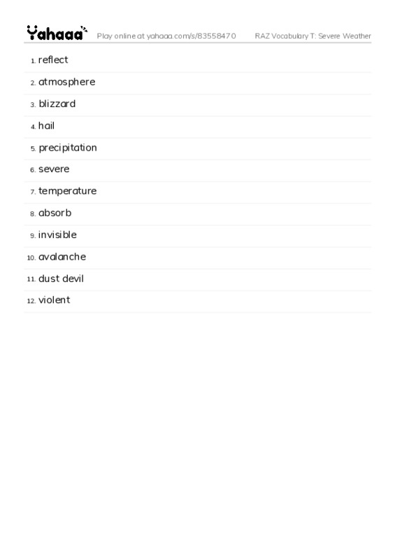 Free Worksheet On RAZ Vocabulary T Severe Weather Yahaaa Free Worksheet On RAZ Vocabulary T Severe Weather Yahaaa