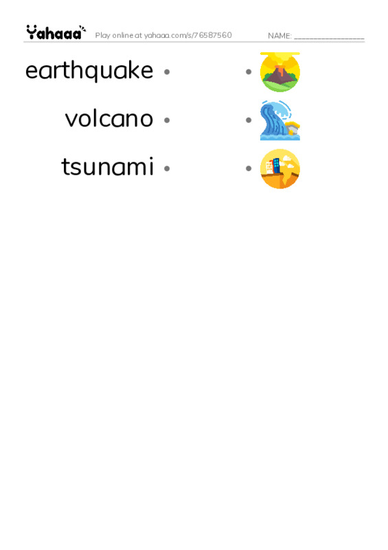 Free worksheet on RAZ Vocabulary W: Earthquakes Volcanoes | Yahaaa!