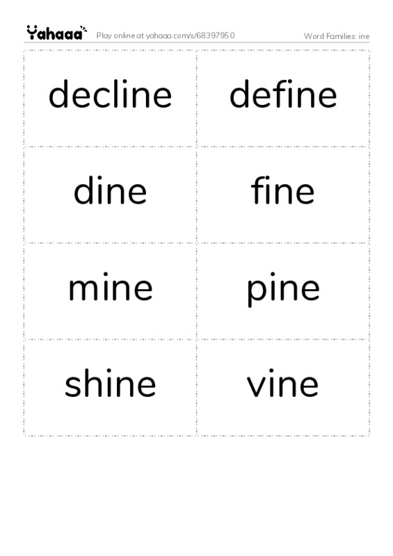 Free Worksheet On Word Families Ine Two Columns Yahaaa 