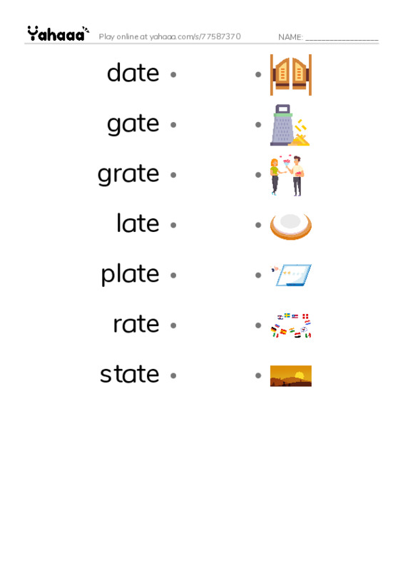 Free worksheet on Word Families: ate - Link match words | Yahaaa!