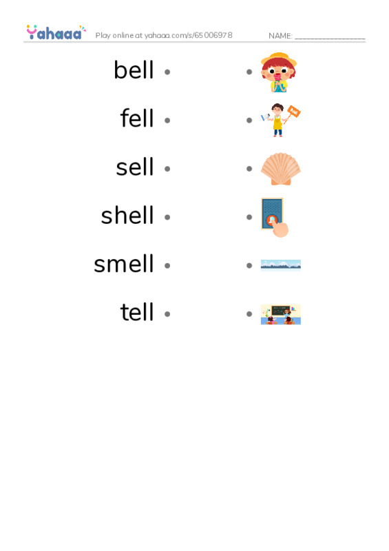 Free worksheet on Word Families: ell - Link match words | Yahaaa! Free worksheet on Word Families: ell - Link match words | Yahaaa!