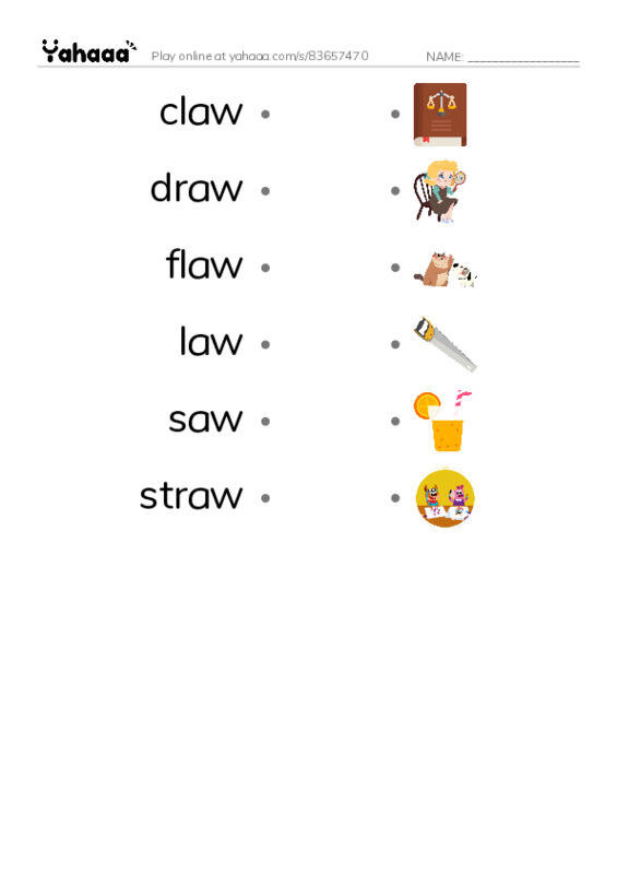 Free Worksheet On Word Families Aw Link Match Words Yahaaa 