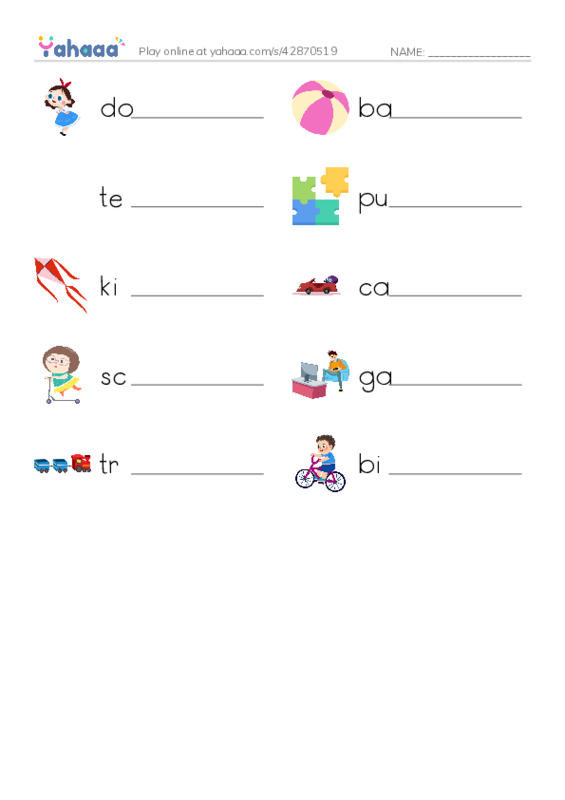 Free worksheet on Unit 2: Playtime! - Worksheet writing row | Yahaaa!