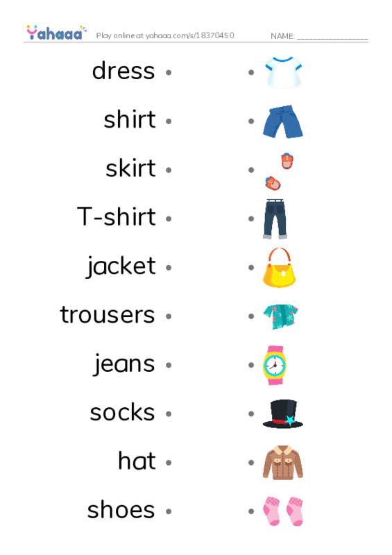 Free worksheet on Unit 5. Clothes - Link match words | Yahaaa!