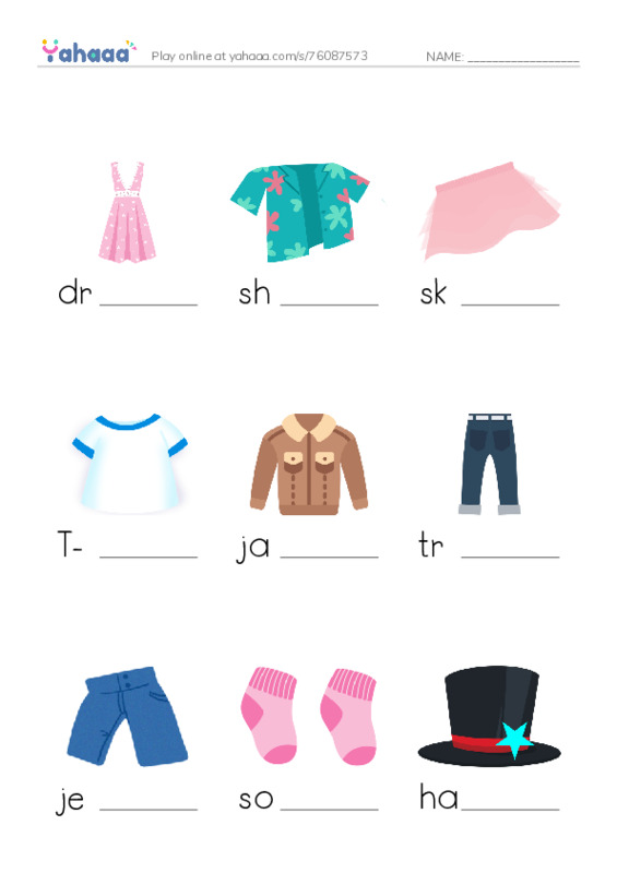 Free worksheet on Unit 5. Clothes - Worksheet to fill in | Yahaaa!