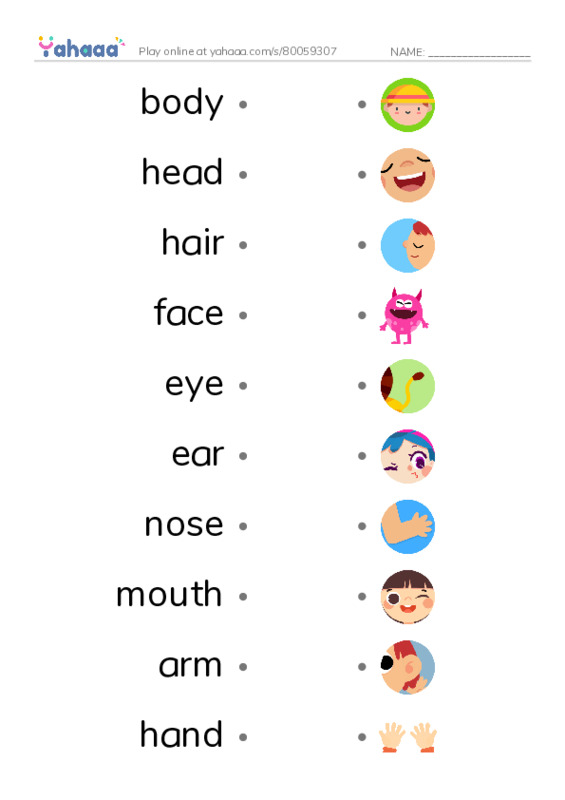 Free worksheet on Unit 6. Body part - Link match words | Yahaaa!