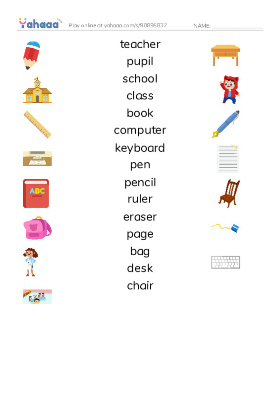 Free worksheet on Unit 7. School - Three columns match words | Yahaaa!