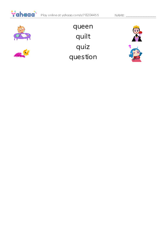 Free worksheet on Letter Q - Three columns match words | Yahaaa!