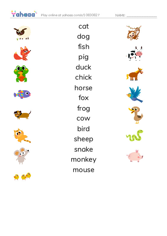 Free Worksheet On Animals Three Columns Match Words Yahaaa 