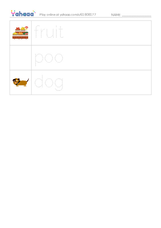 Free worksheet on Common fruits - One column image words | Yahaaa! Free worksheet on Common fruits - One column image words | Yahaaa!