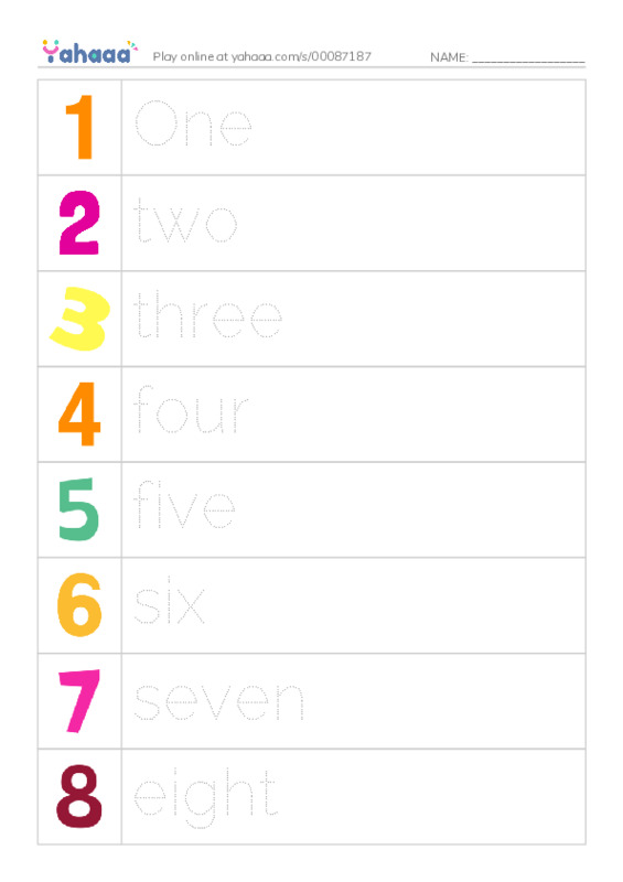 Free worksheet on BG. Numbers 1-20 - One column image words | Yahaaa!