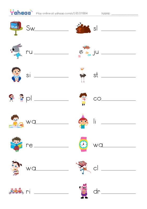 Free worksheet on BG. Action verbs - Worksheet writing row | Yahaaa!