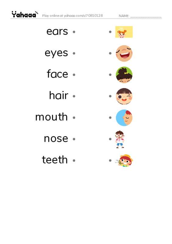 Free worksheet on Kid's Box 1 Unit 6 My face - Link match | Yahaaa!