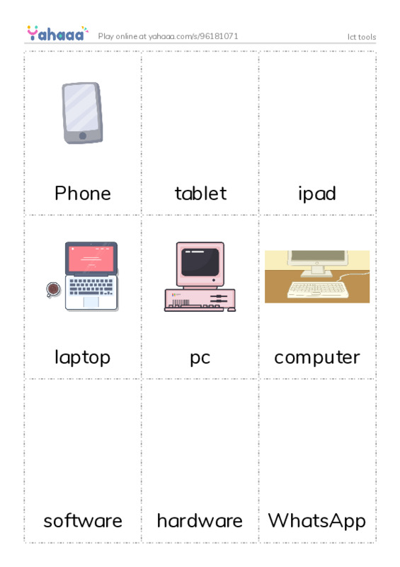 Free worksheet on Ict tools - Flaschards with images | Yahaaa!