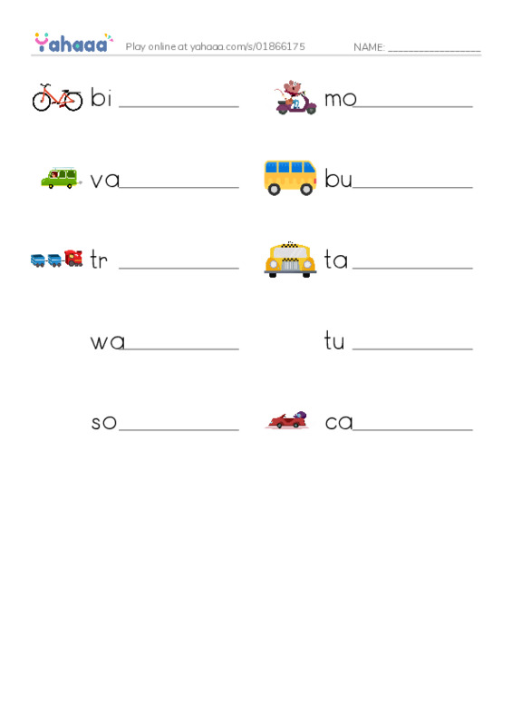 Free worksheet on Transportation - Worksheet writing row | Yahaaa!