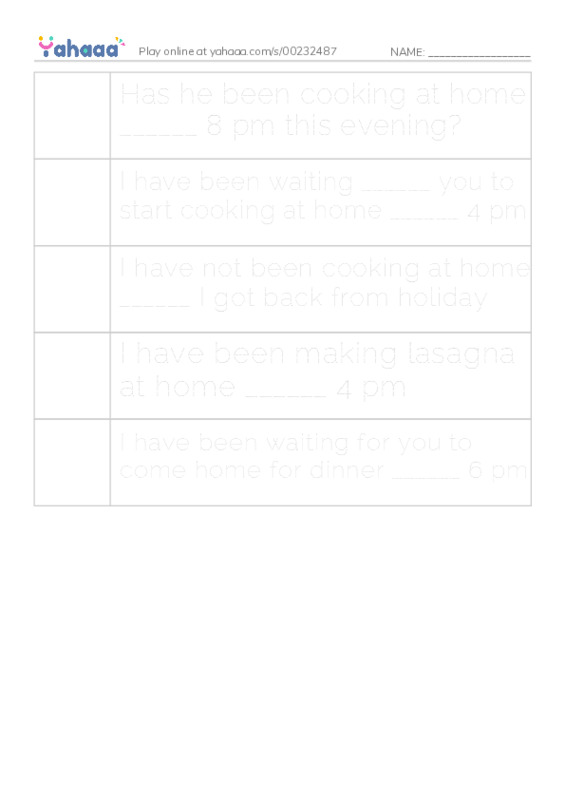 Free worksheet on Cooking at home - One column image words | Yahaaa!