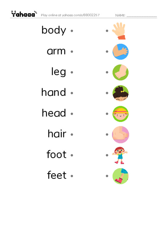 Free worksheet on My Body and Face - Link match words | Yahaaa!