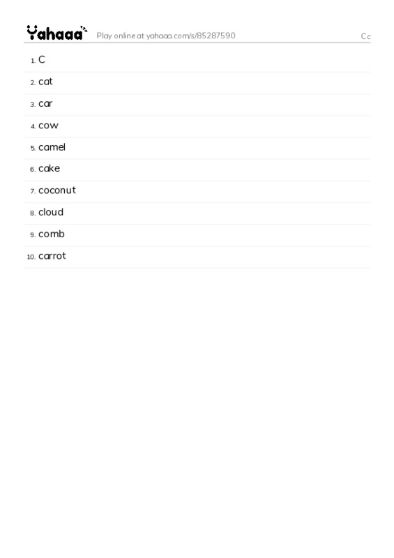 Free worksheet on Cc - Words glossary | Yahaaa!
