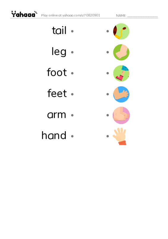 Free worksheet on kb 1 legs and tails - Link match words | Yahaaa!
