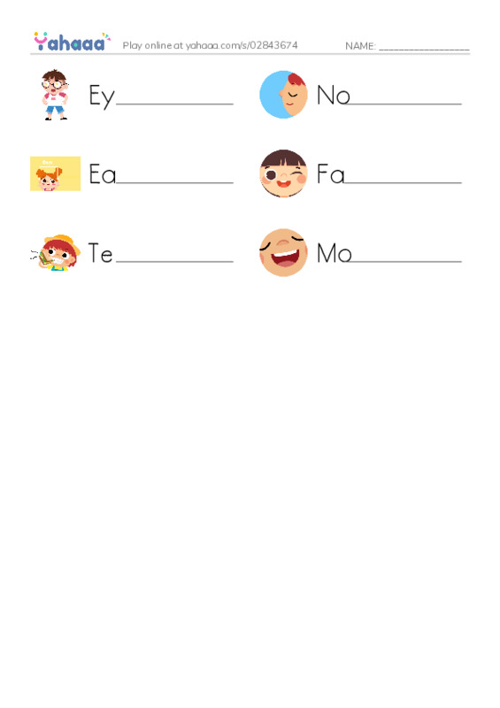 Free worksheet on My face A1 - Worksheet writing row | Yahaaa!