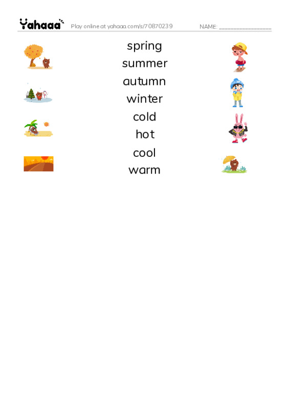 Free worksheet on Season - Three columns match words | Yahaaa!