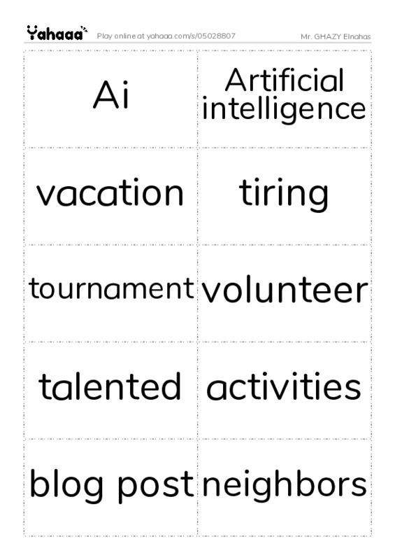 Free worksheet on Mr. GHAZY Elnahas - Two columns flashcards | Yahaaa!