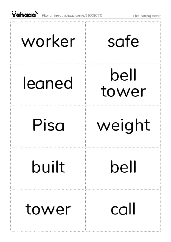 Free worksheet on The leaning tower - Two columns flashcards | Yahaaa!